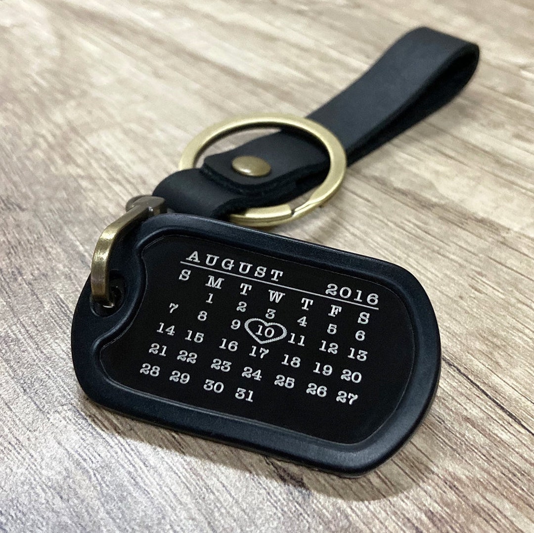 Personalized Leather Calendar Keychain Date Keychain Boyfriend Keychain ...