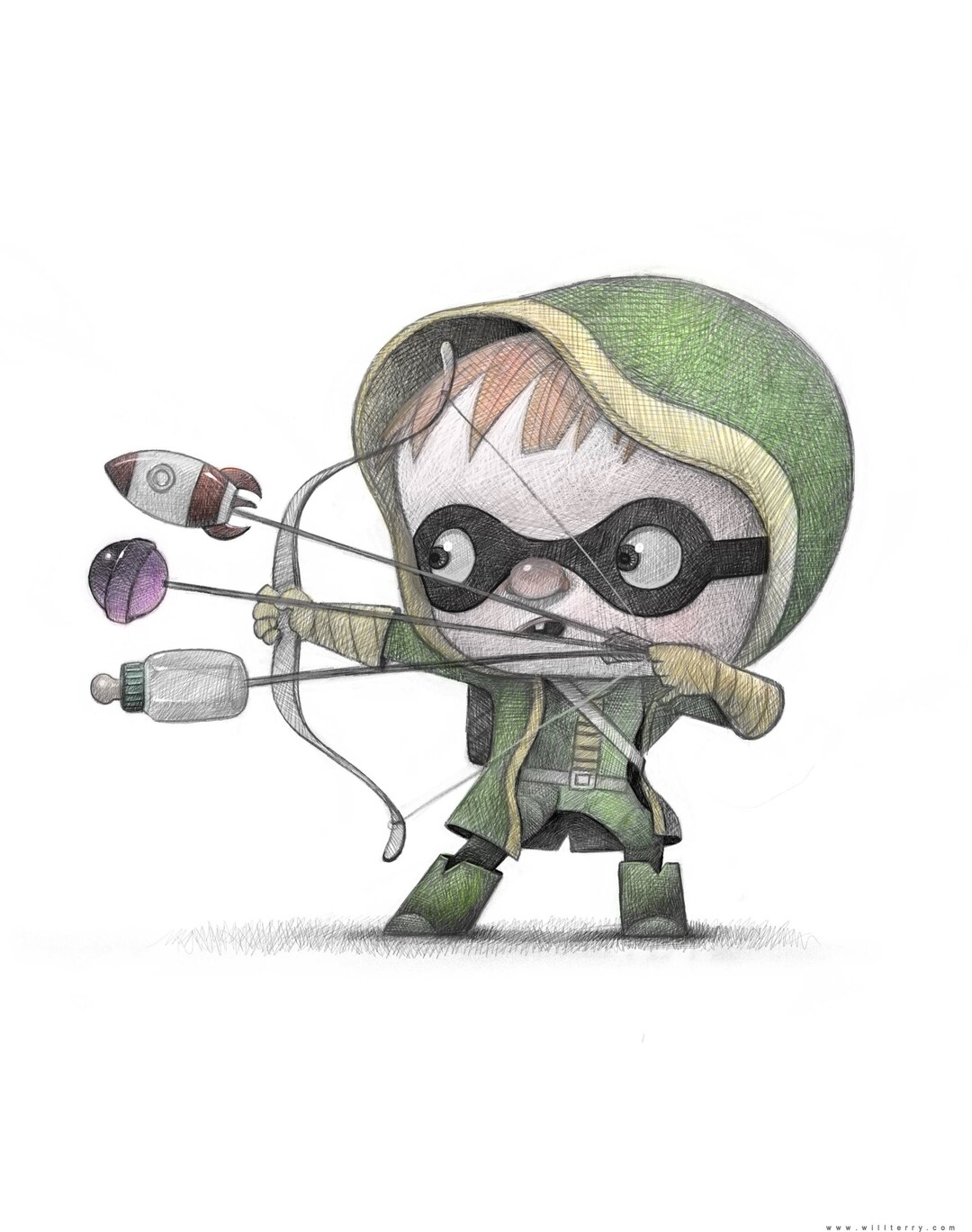 11x14" Baby Green Narrow Boy With Arrows, Color Print, Signed - Etsy