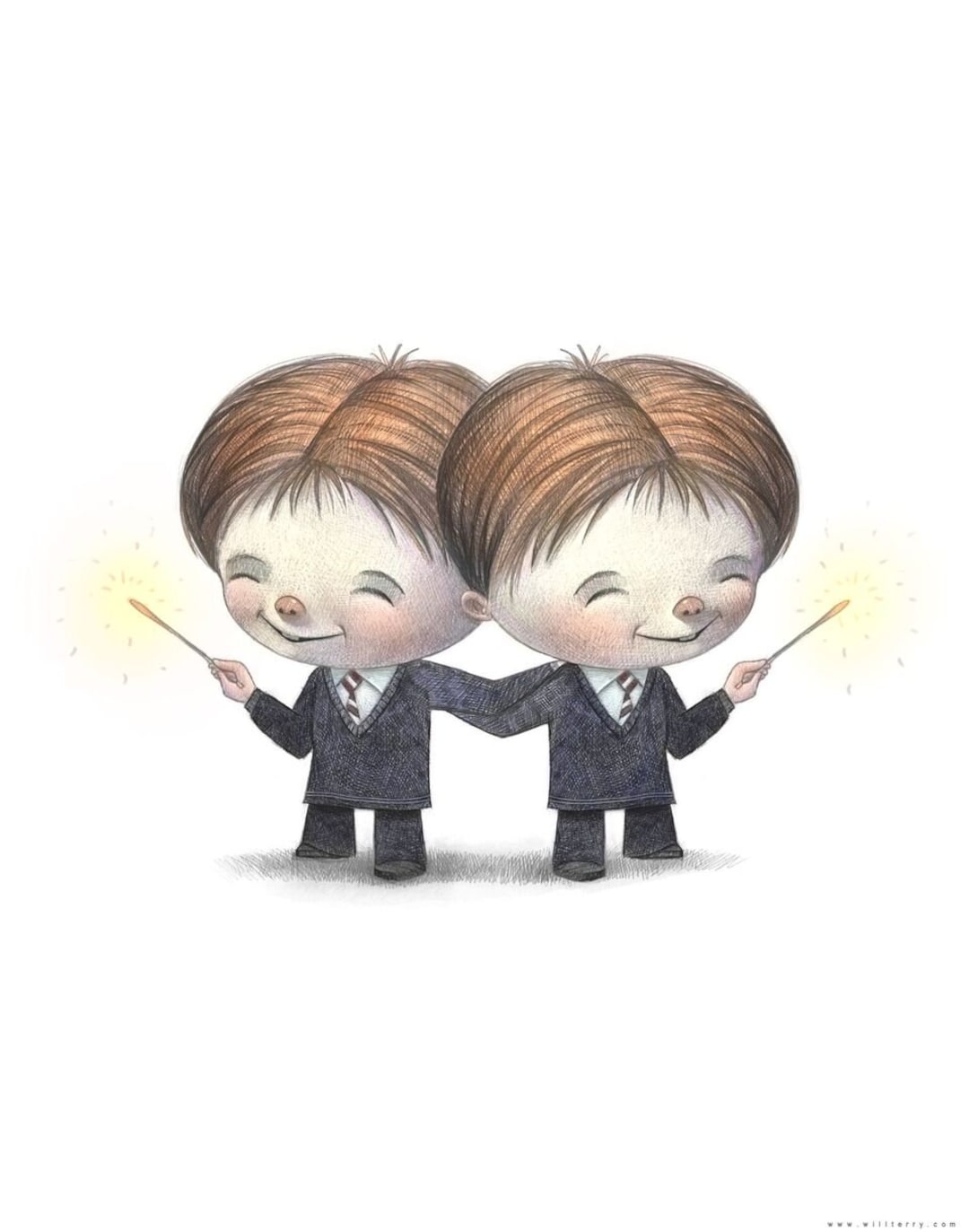 11x14" Baby Fred and George Twin Wizard Boys With Sparklers, Color ...