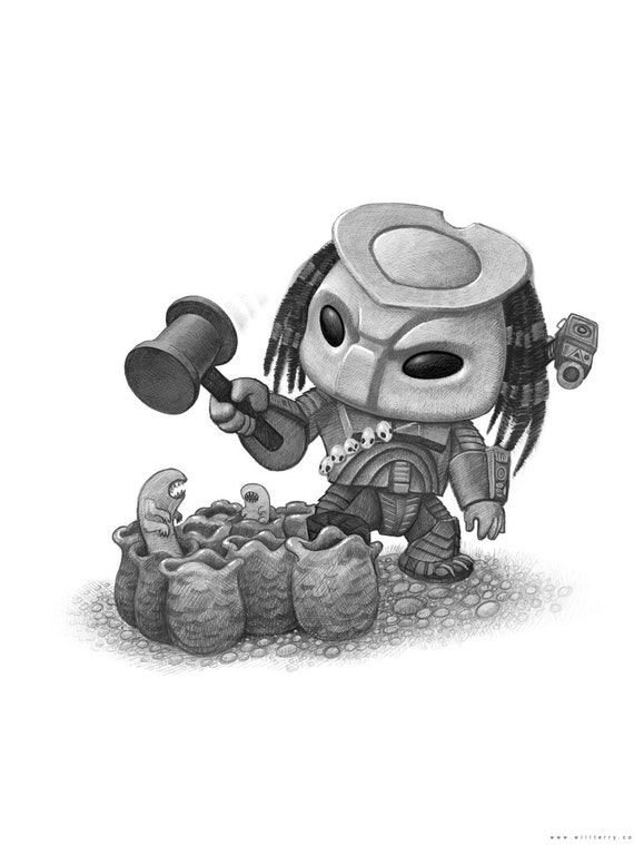 11X14 Baby Predator playing Alien vs. Predator whack a | Etsy