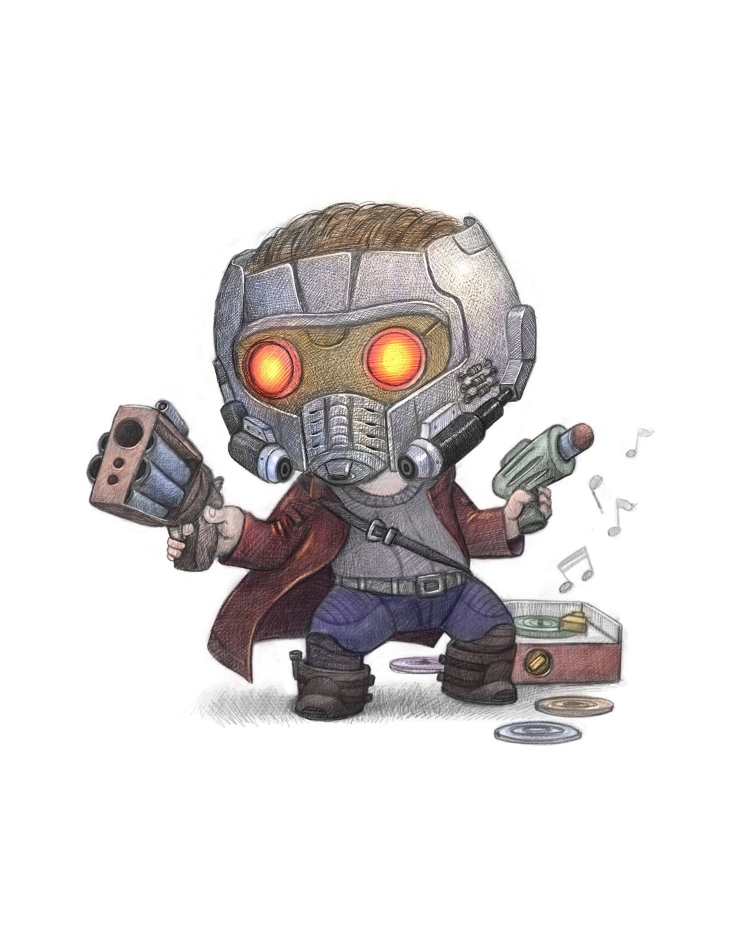 11x14" Baby Star Lard Dude, Guardian of the Toy Record Player. Color ...