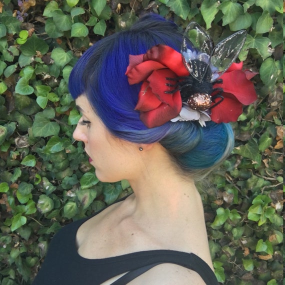 The Floral Fly Red Flowers Halloween Burlesque Pinup | Etsy