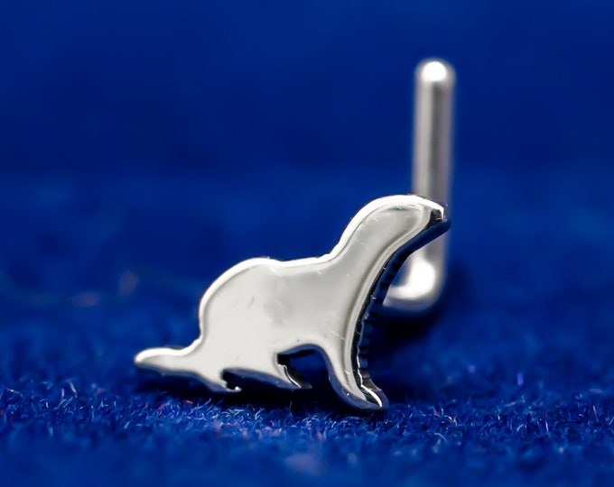 Otter Hand Finished Sterling Silver Nose Stud. Otter Lover Gift. Tiny ...