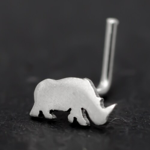 Rhinoceros Hand Cut Sterling Silver Nose Stud. Rhino Lover - Etsy