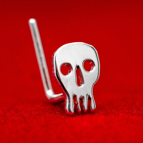 Skull Hand Cut Sterling Silver Nose Stud. Horror Lover Gift. | Etsy