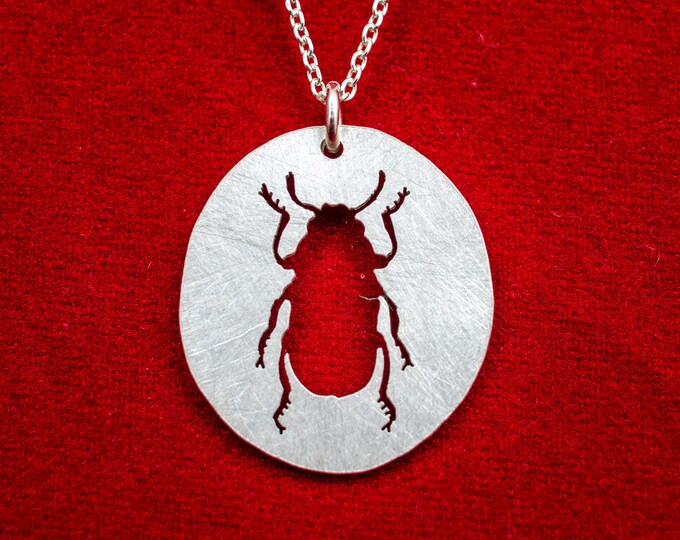 Small Silver Beetle Pendant. Insect Pendant. Beetle Necklace. Tiny ...