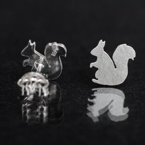 Cute Squirrel Sterling Silver Stud Earrings. Hand Cut Tiny White Squirrel Studs. Animal Lovers ...