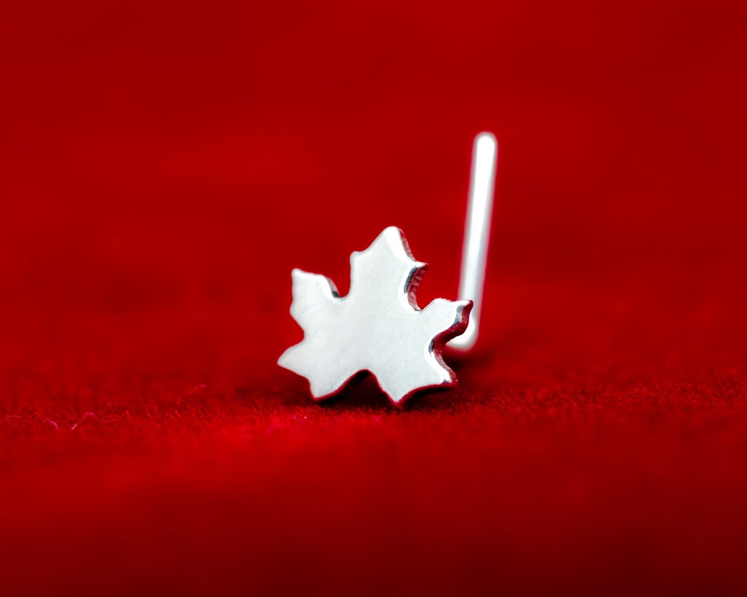 Maple Leaf Hand Cut Sterling Silver Nose Stud. Plants Lover Gift. Tiny ...