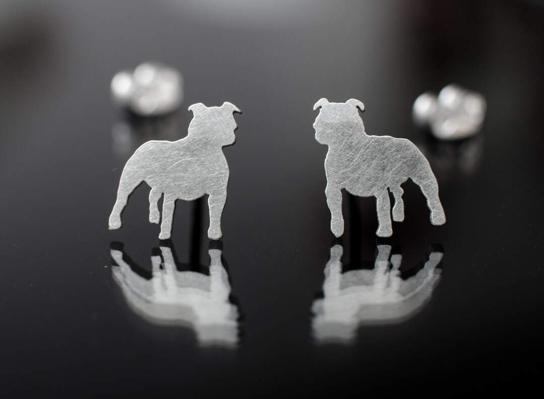 Cute Staffordshire Bull Terrier 925 Sterling Silver Stud Earrings. Hand ...