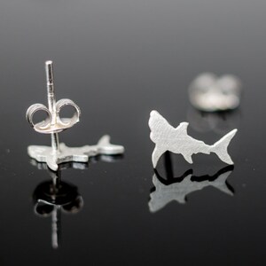 Sharks Hand Cut 925 Sterling Silver Stud Earrings. Animal Lovers Gift. Tiny White Shark Studs ...