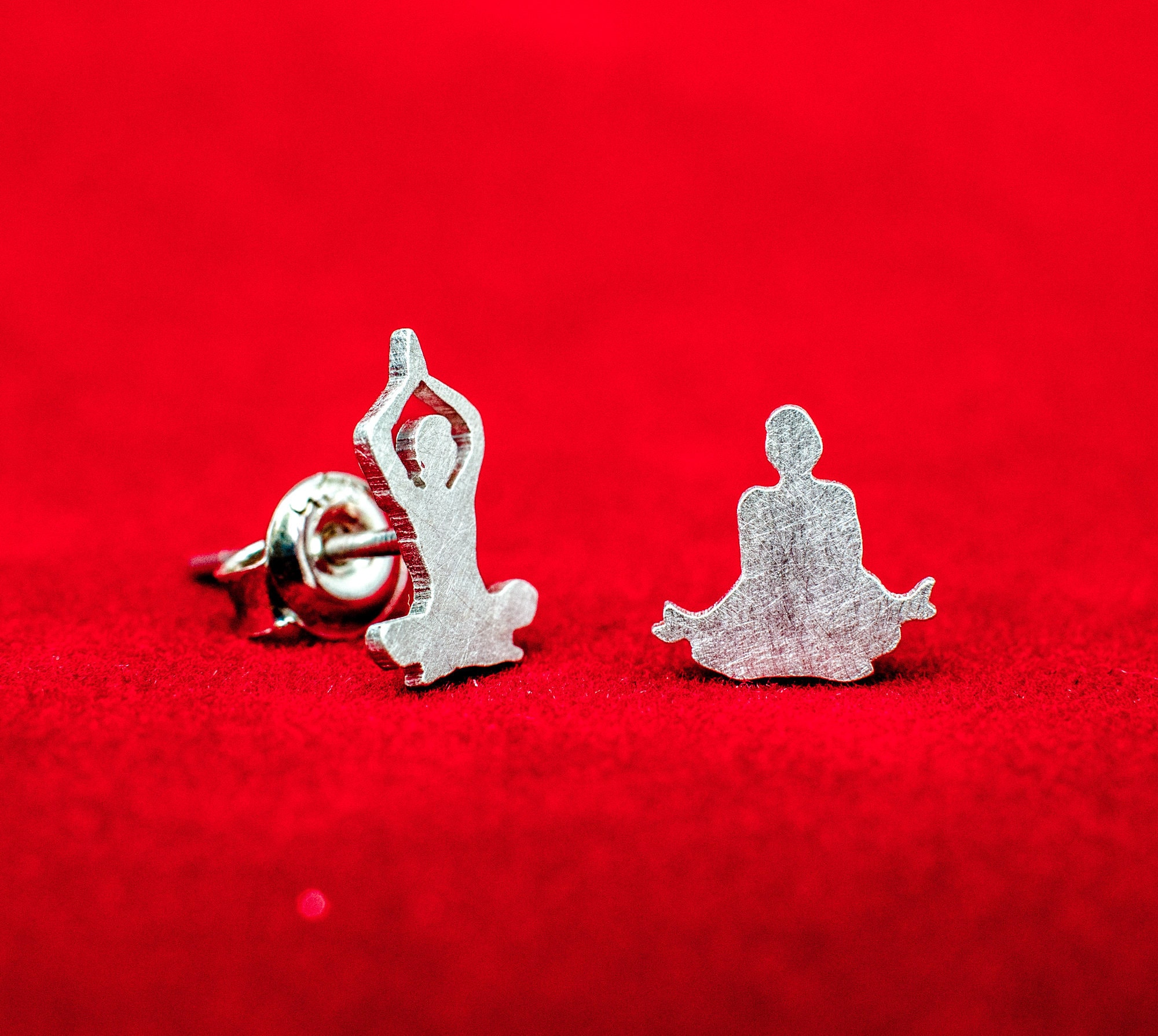 Cute yoga asanas mix 2 sterling silver stud earrings. Hand | Etsy