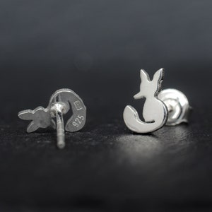 Cute Sitting Fox Silhouette Sterling Silver Stud Earrings. Hand Cut ...