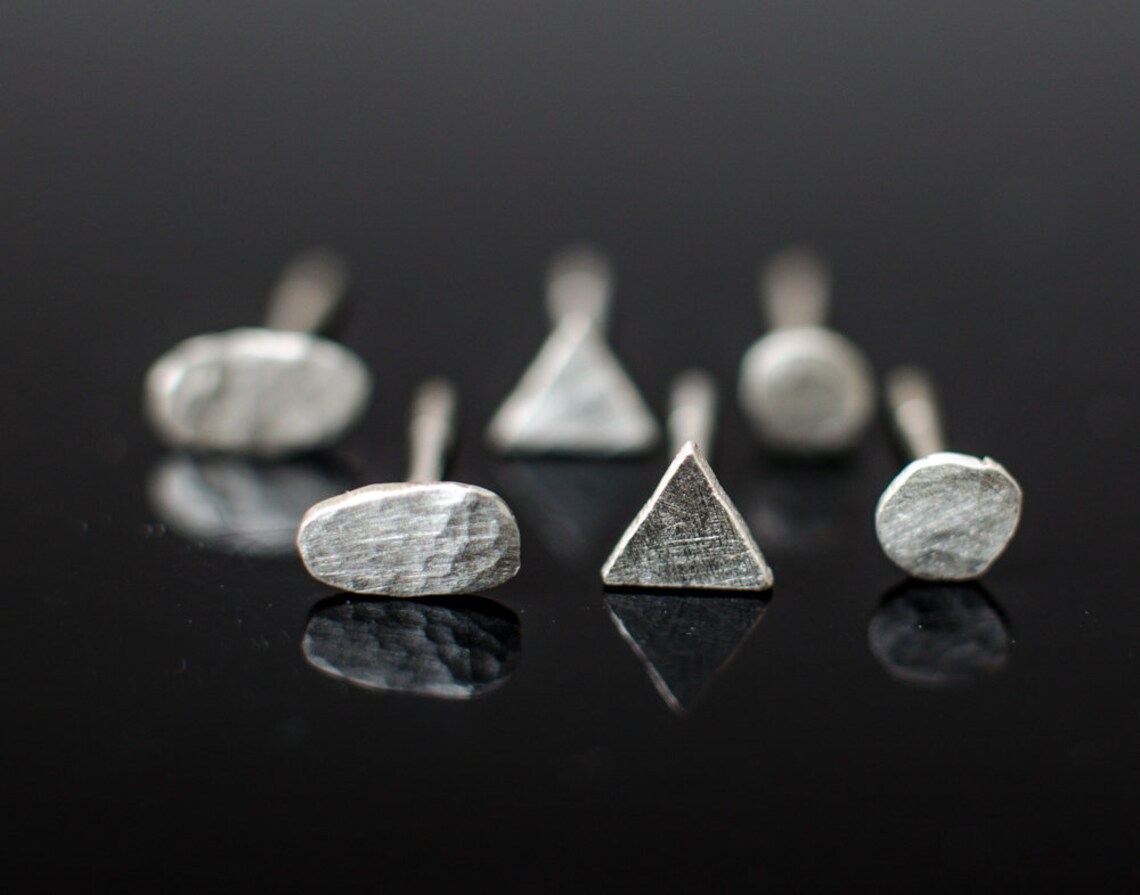 Cute white 5mm triangle 925 sterling silver stud earrings. | Etsy