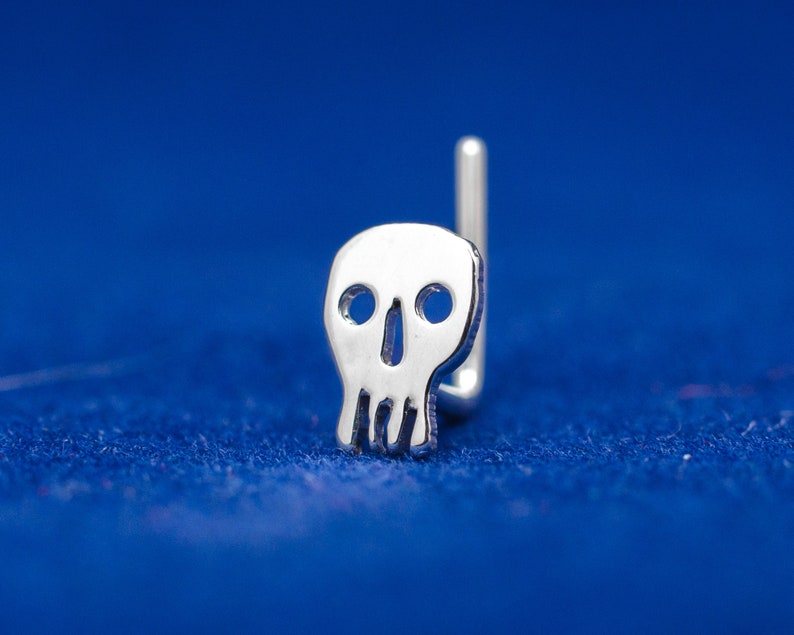 Skull Hand Cut Sterling Silver Nose Stud. Horror Lover Gift. | Etsy