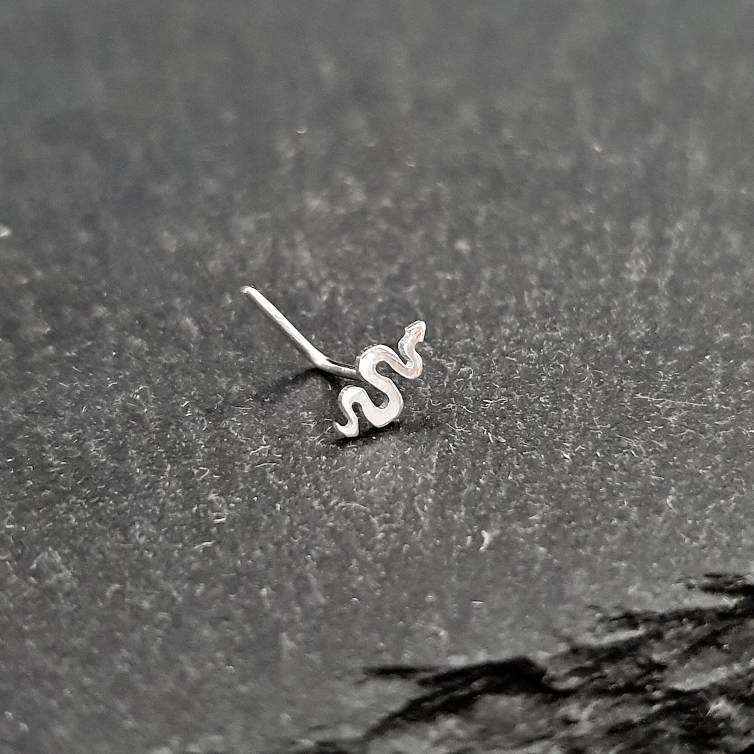 Snake Hand Finished Sterling Silver Nose Stud. Snakes Lover Gift. Unique Nose Piercing. Silver ...