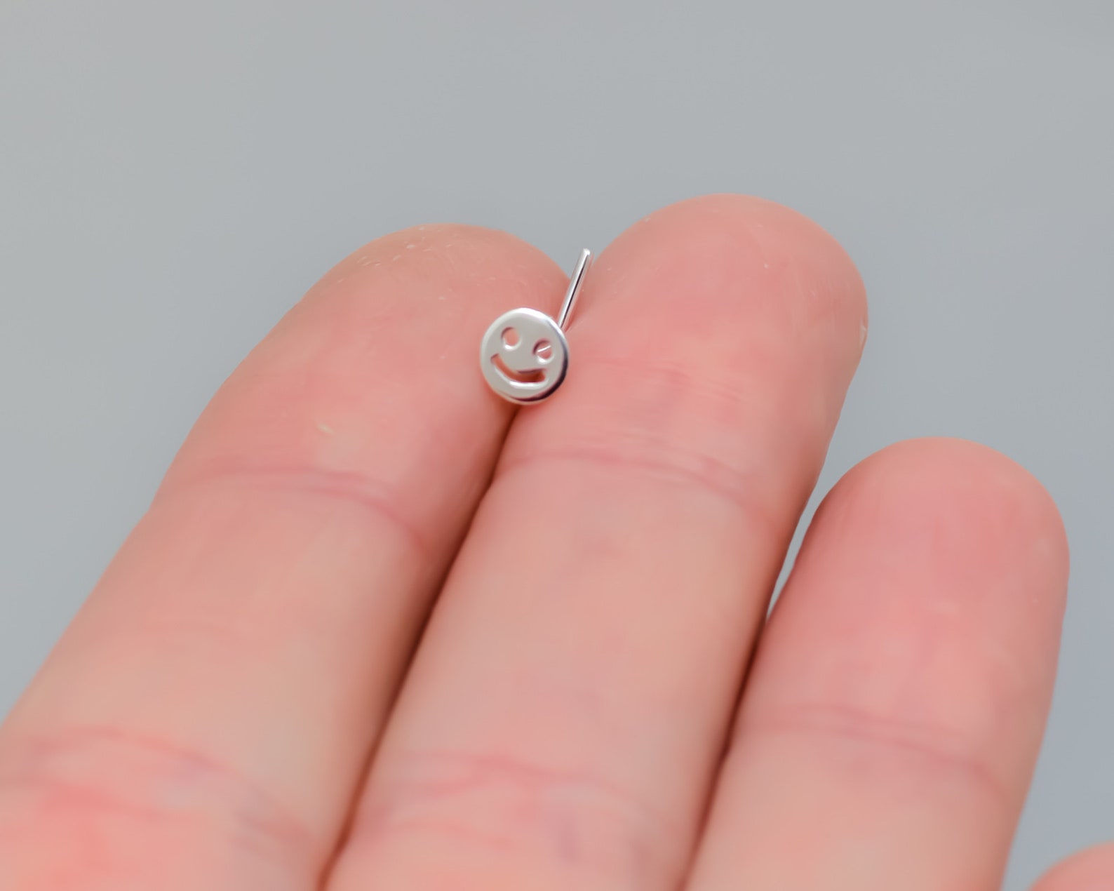 Smiley Emoticon Nose Stud Hand Cut Sterling Silver. Game Lover - Etsy