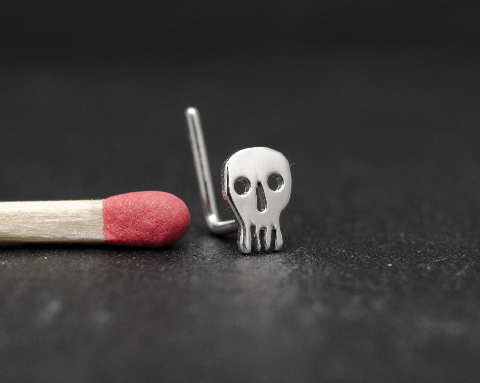 Skull Hand Cut Sterling Silver Nose Stud. Horror Lover Gift. | Etsy