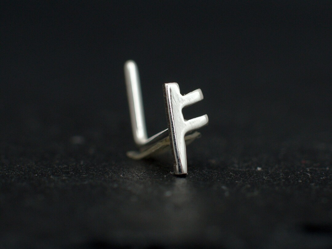 Fehu Rune Hand Cut Sterling Silver Nose Stud. Tiny Rune Piercing ...