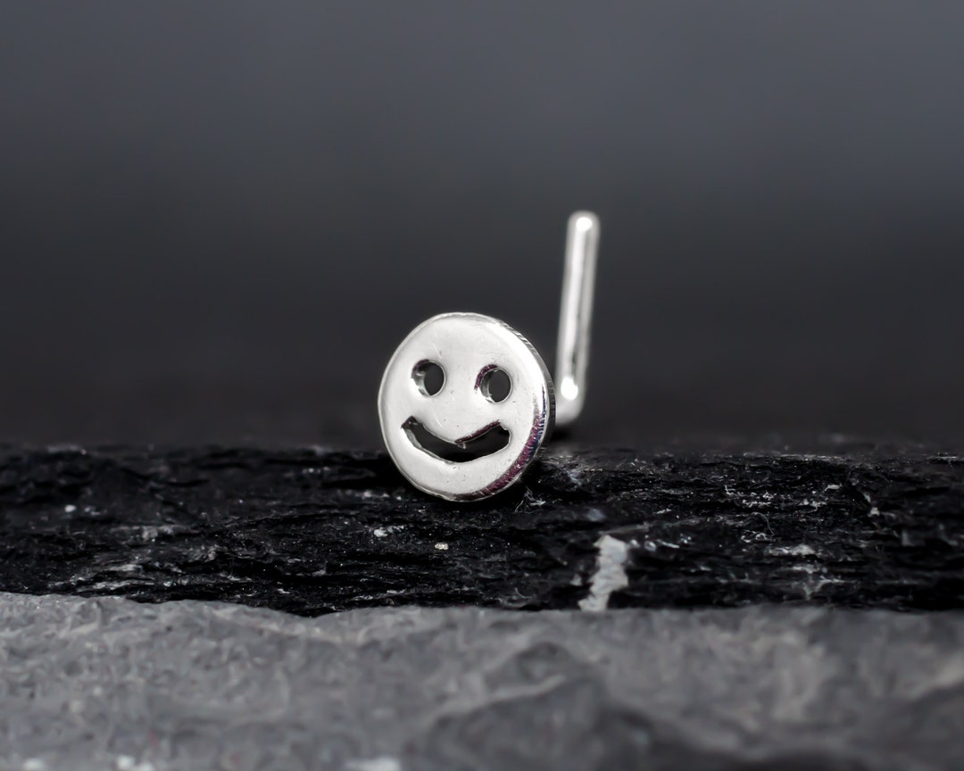 Smiley Emoticon Nose Stud Hand Cut Sterling Silver. Game Lover Gift ...