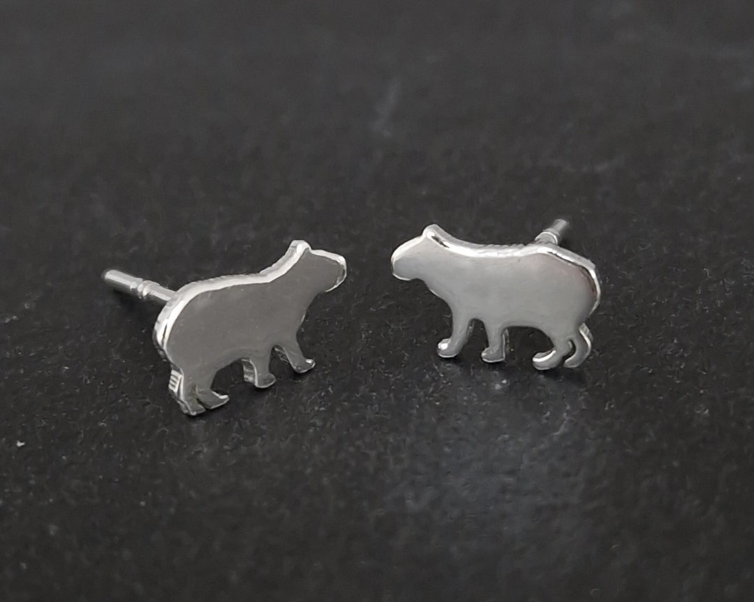 Capybaras Sterling Silver Stud Earrings. Hand Finished Capybara Studs ...