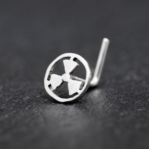 Radioactivity Symbol Nose Stud Tiny Hand Finished Sterling Silver ...