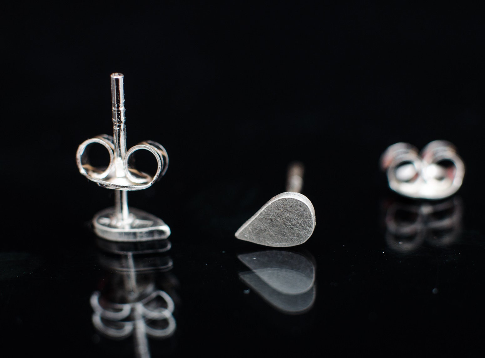 Cute Water Drop 925 Sterling Silver Stud Earrings. Hand Cut | Etsy