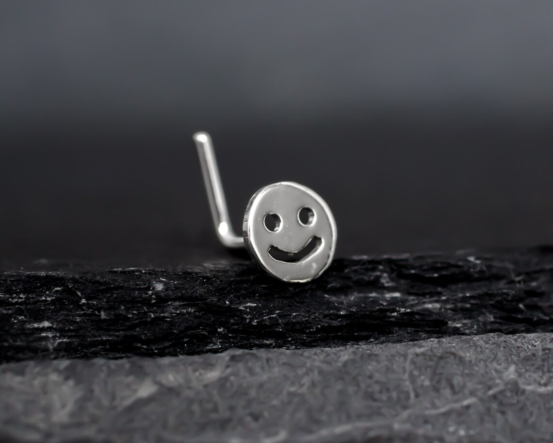 Smiley Emoticon Nose Stud Hand Cut Sterling Silver. Game Lover - Etsy
