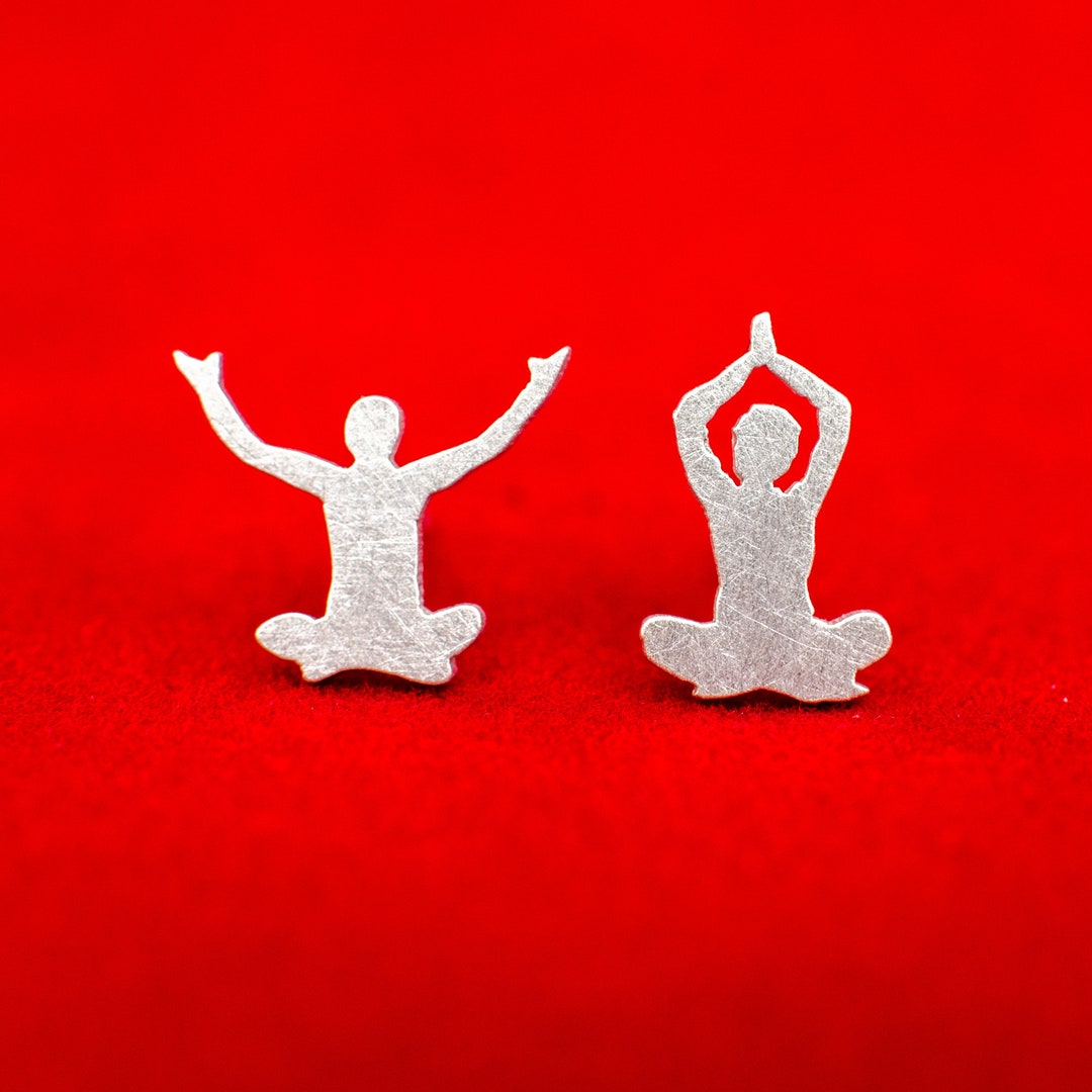 Cute Yoga Asanas Mix 2 Sterling Silver Stud Earrings. Hand Cut Tiny ...