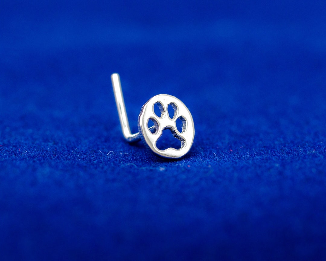Dogs Paw Hand Finished Sterling Silver Nose Stud. Dog Lover Gift. Tiny ...