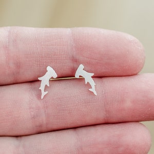 Sharks Hand Cut 925 Sterling Silver Stud Earrings. Animal Lovers Gift. Tiny Hammer Shark Studs ...