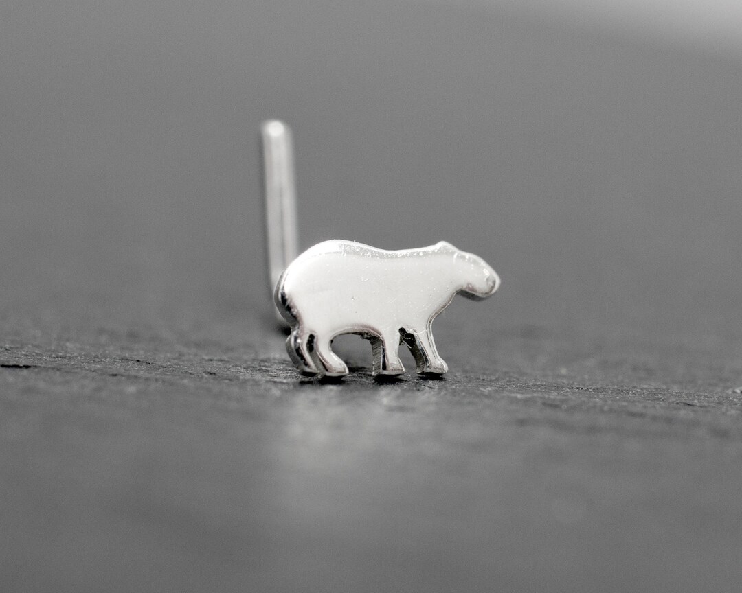 Capybara Hand Cut Sterling Silver Nose Stud. Capybara Lover Gift. Tiny ...