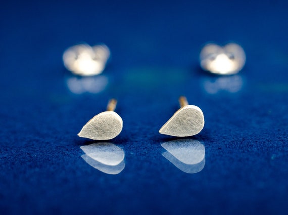 Cute Water Drop 925 Sterling Silver Stud Earrings. Hand Cut | Etsy