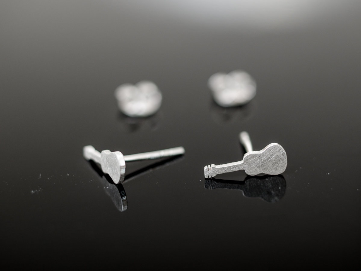 Small 925 sterling silver guitar stud earrings. Music lovers | Etsy