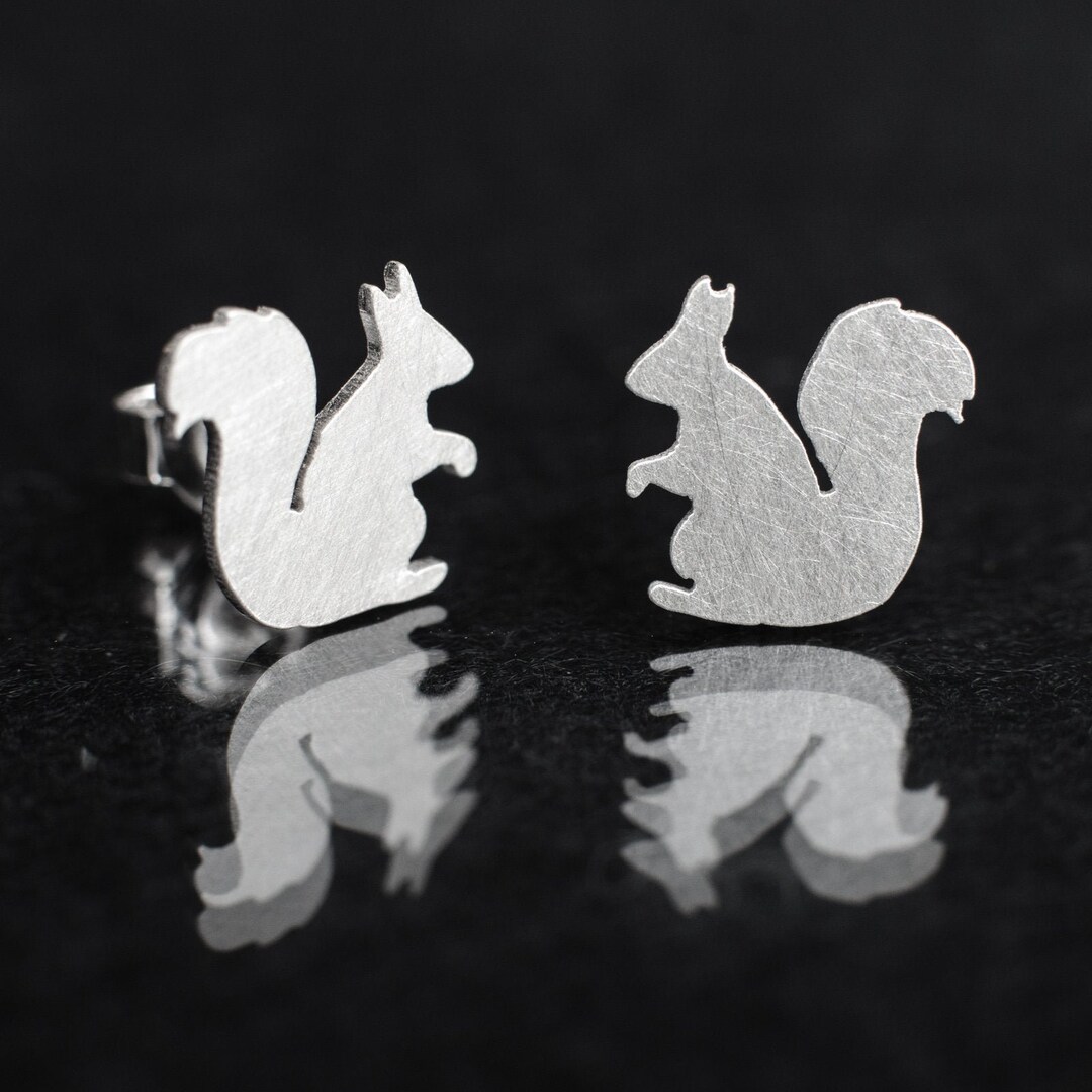 Cute Squirrel Sterling Silver Stud Earrings. Hand Cut Tiny White Squirrel Studs. Animal Lovers ...