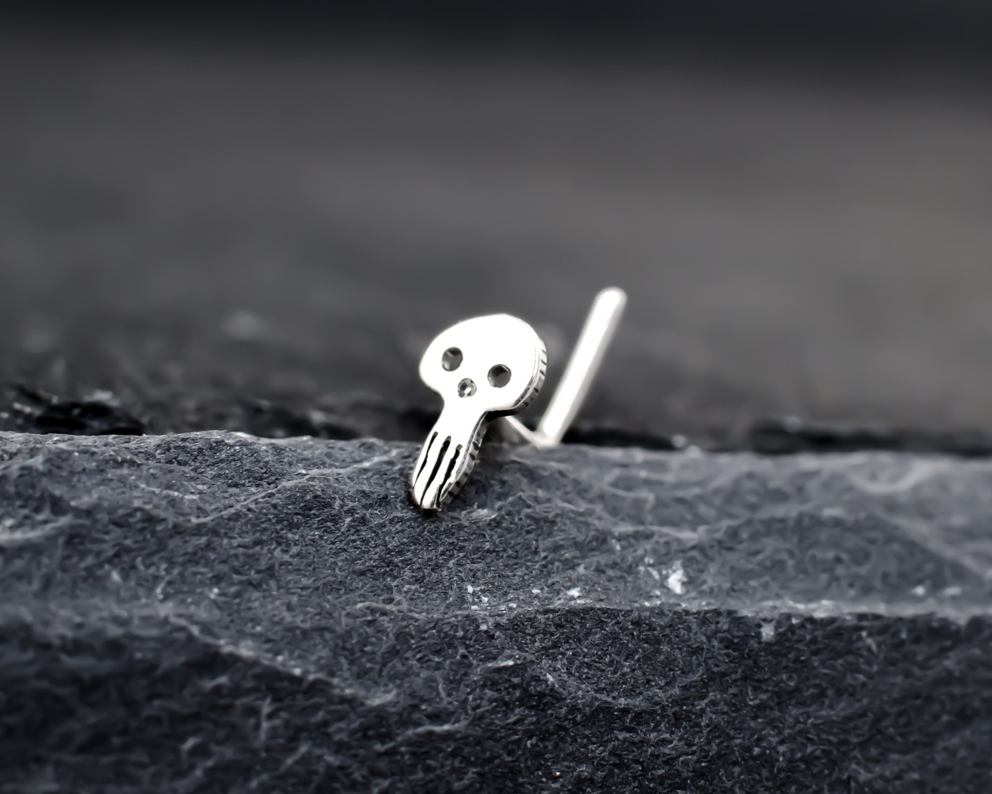 Skull Hand Cut Sterling Silver Nose Stud. Horror Lover Gift. | Etsy