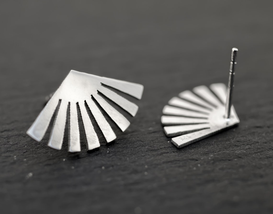 Geometrical sterling silver stud earrings. Geometric gift. | Etsy