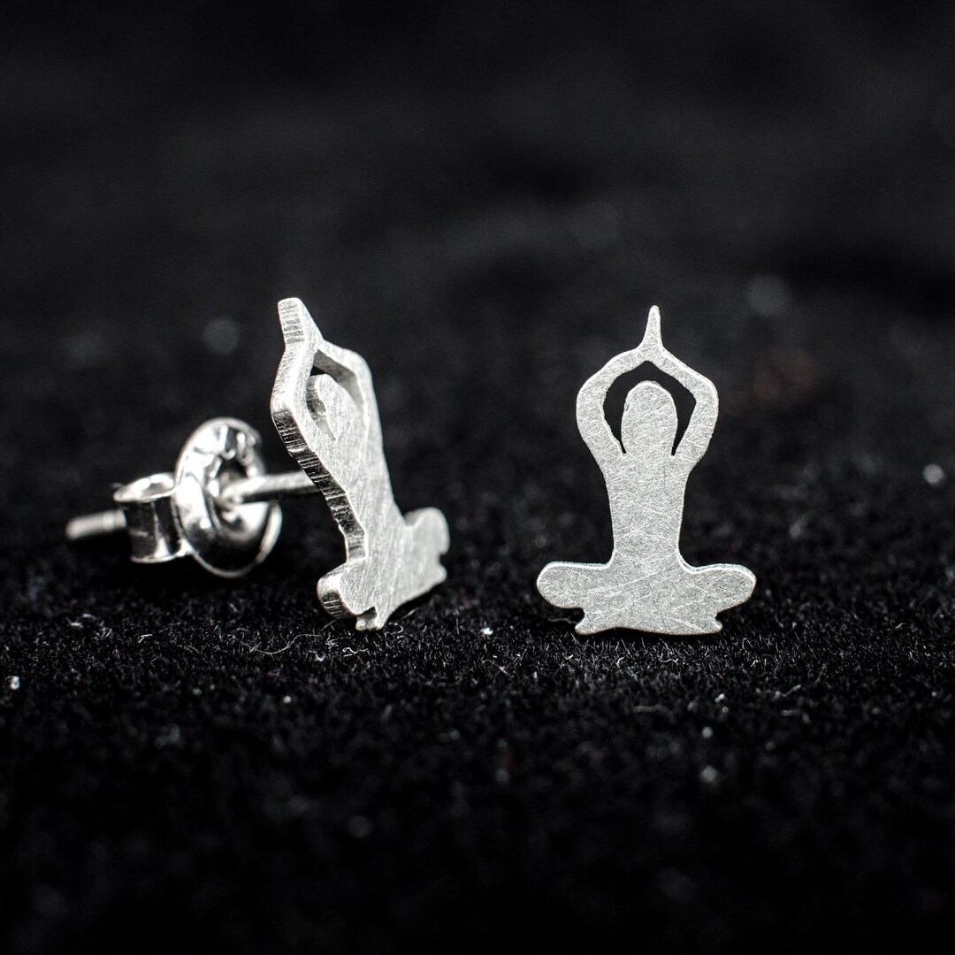 Cute Yoga Asanas Sterling Silver Stud Earrings. Hand Cut Tiny Yoga ...