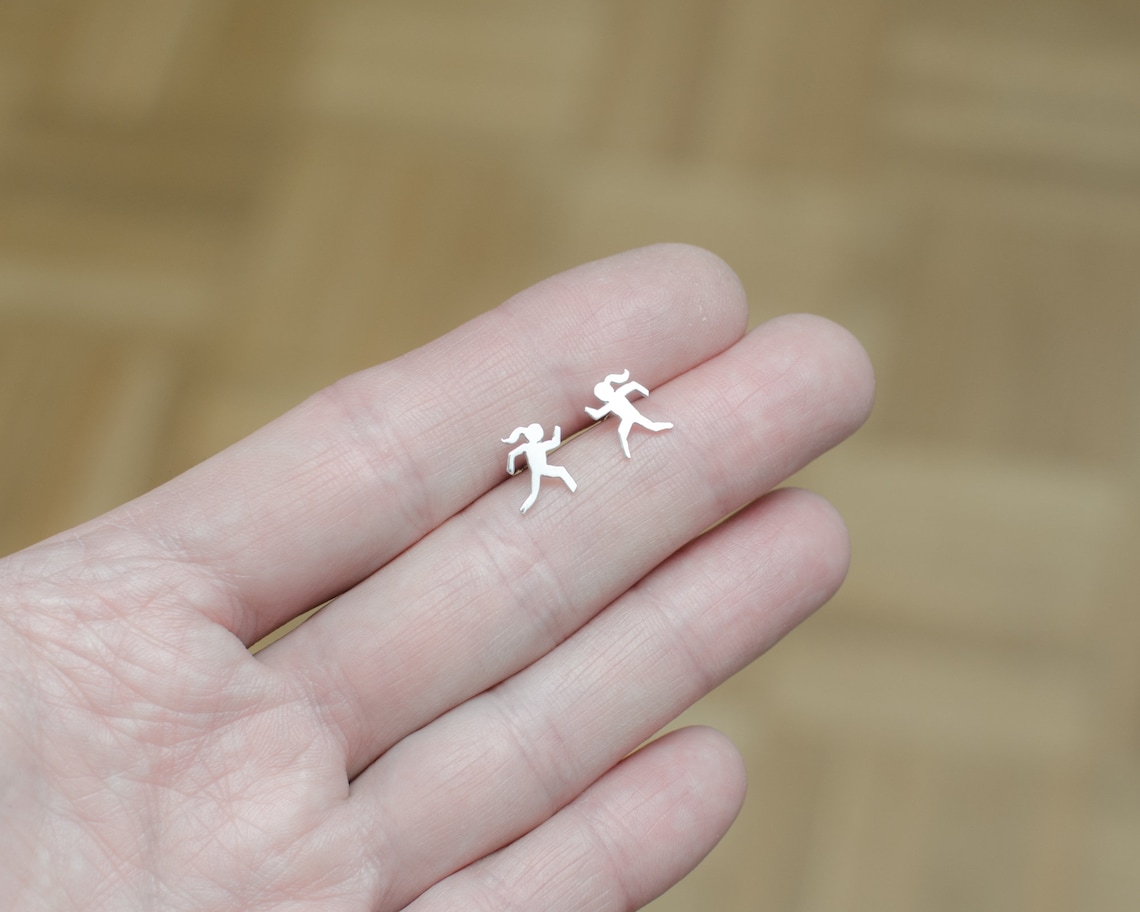 Jogging runner girl 925 sterling silver earrings. Hand cut | Etsy