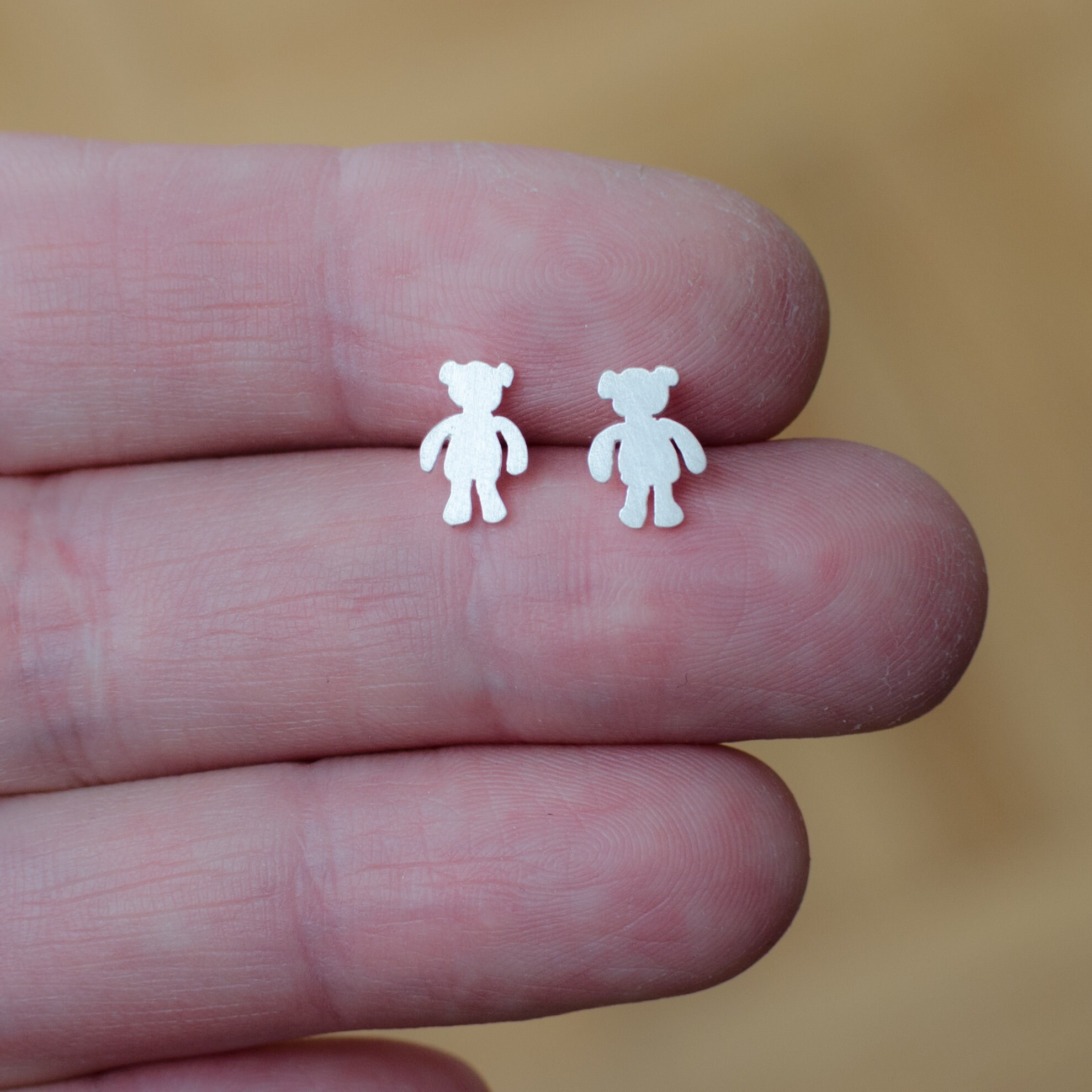 Teddy bears 925 sterling silver earrings. Hand cut tiny silver | Etsy