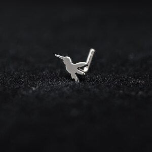 Tiny Hummingbird Hand Cut Sterling Silver Nose Stud. Hummingbirds Lover ...