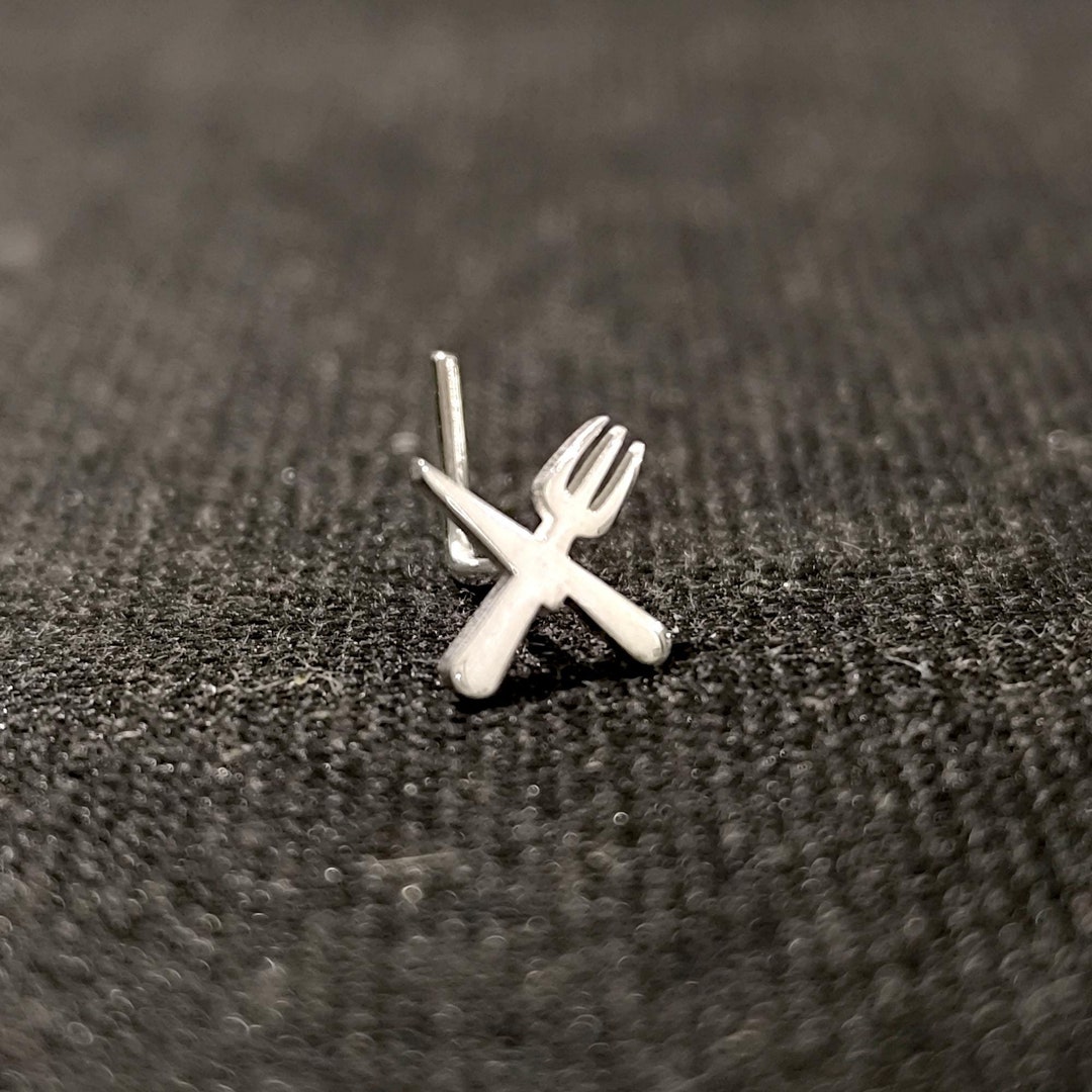 Crossed Knife and Fork Nose Stud. Foodies Nose Piercing. Cutlery Nose ...