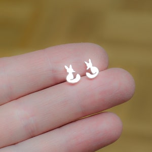 Cute Sitting Fox Silhouette Sterling Silver Stud Earrings. Hand Cut ...