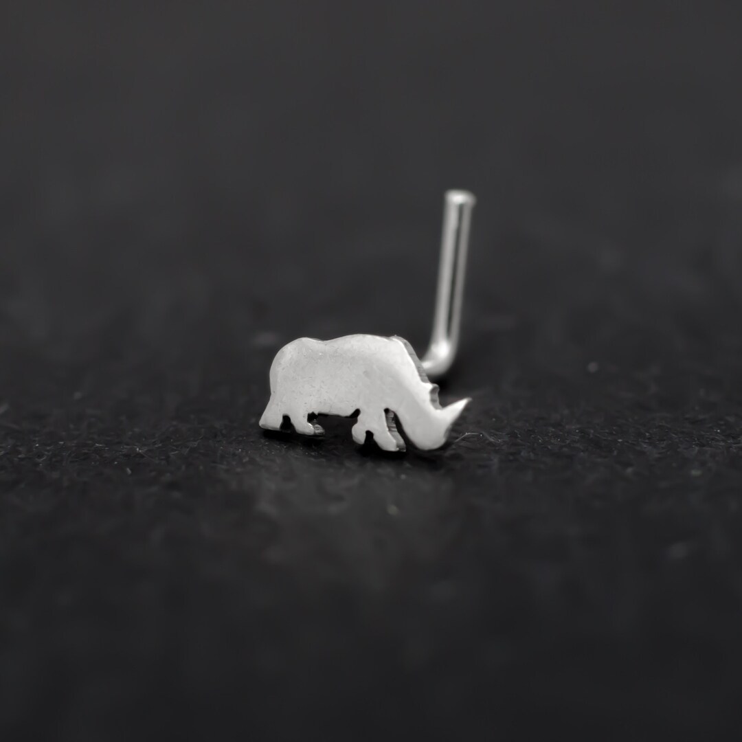 Rhinoceros Hand Cut Sterling Silver Nose Stud. Rhino Lover Gift. Tiny ...