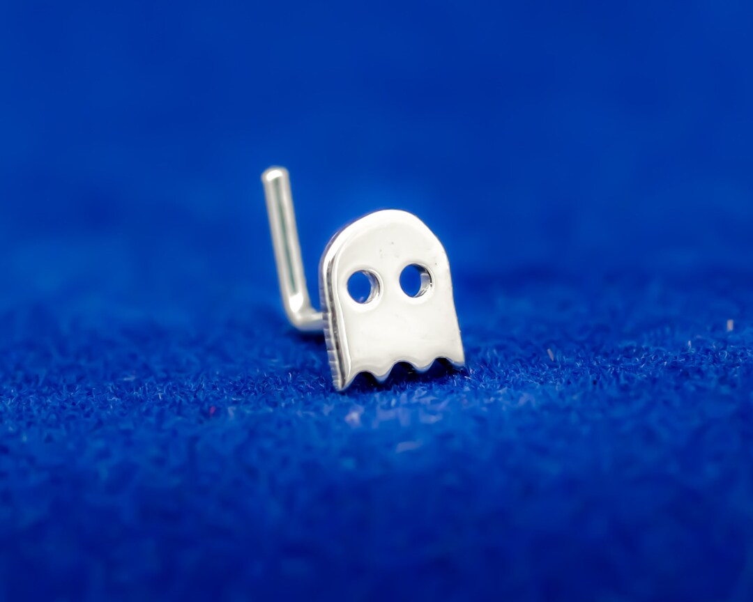 Ghost V.3 Hand Cut Sterling Silver Nose Stud Pacman Style. Pacman Lover ...