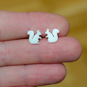 Cute Squirrel Sterling Silver Stud Earrings. Hand Cut Tiny White Squirrel Studs. Animal Lovers ...