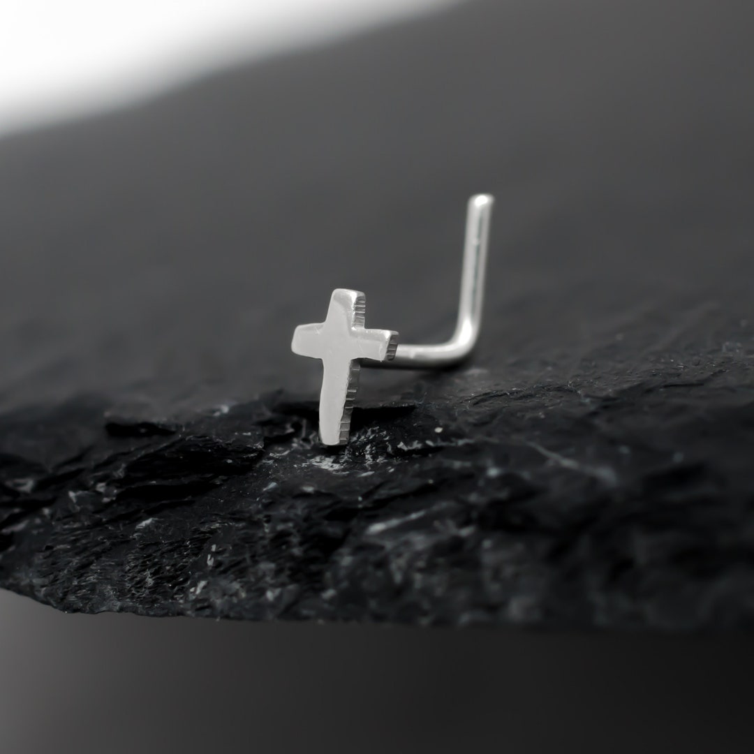 Cross Hand Cut Sterling Silver Nose Stud. Religion Gift. Tiny Christian ...