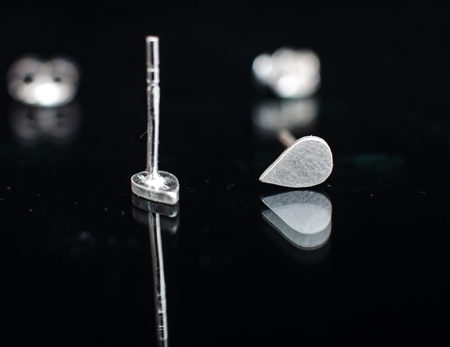 Cute Water Drop 925 Sterling Silver Stud Earrings. Hand Cut | Etsy