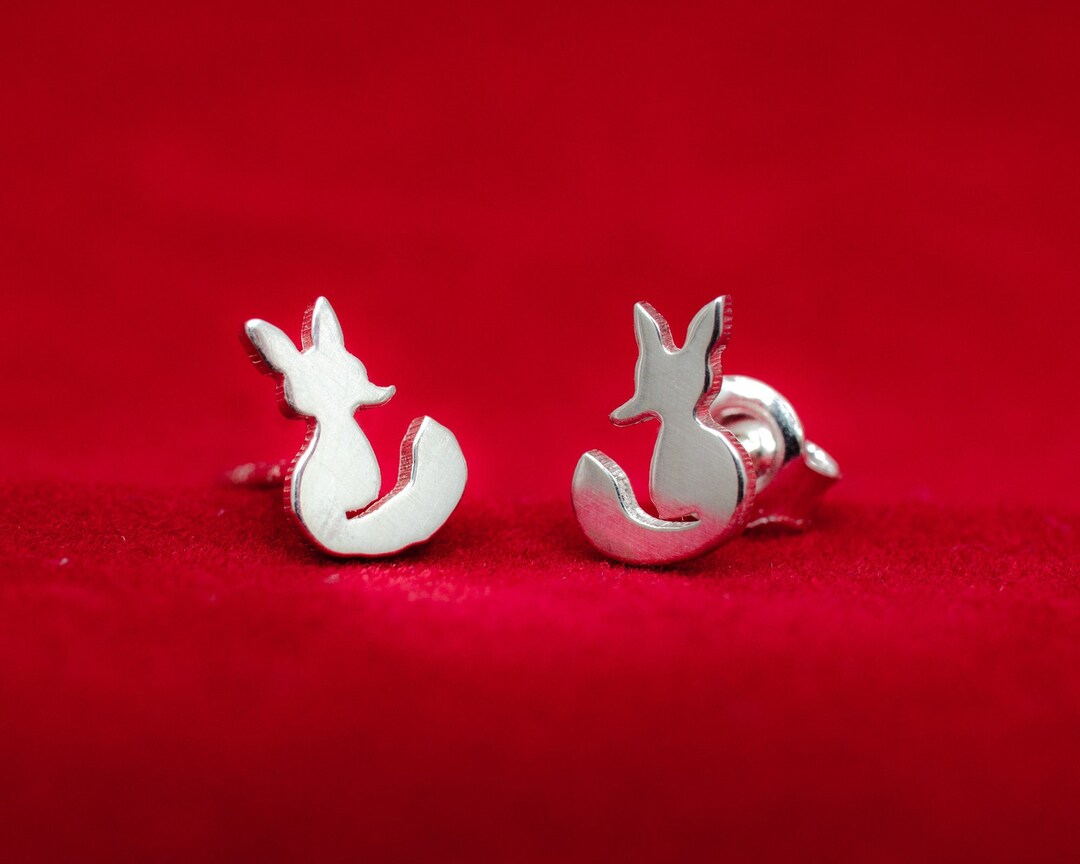 Cute Sitting Fox Silhouette Sterling Silver Stud Earrings. Hand Cut ...