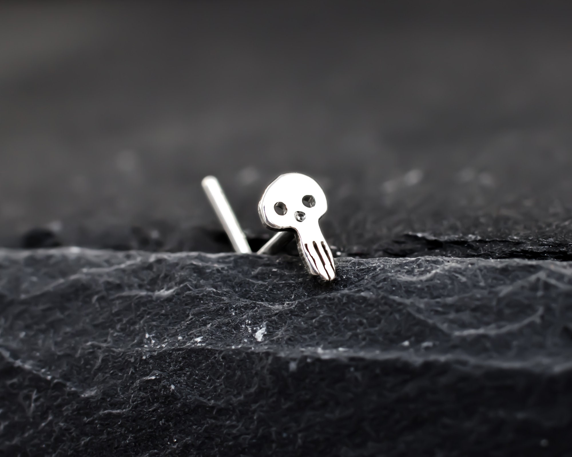 Skull Hand Cut Sterling Silver Nose Stud. Horror Lover Gift. | Etsy