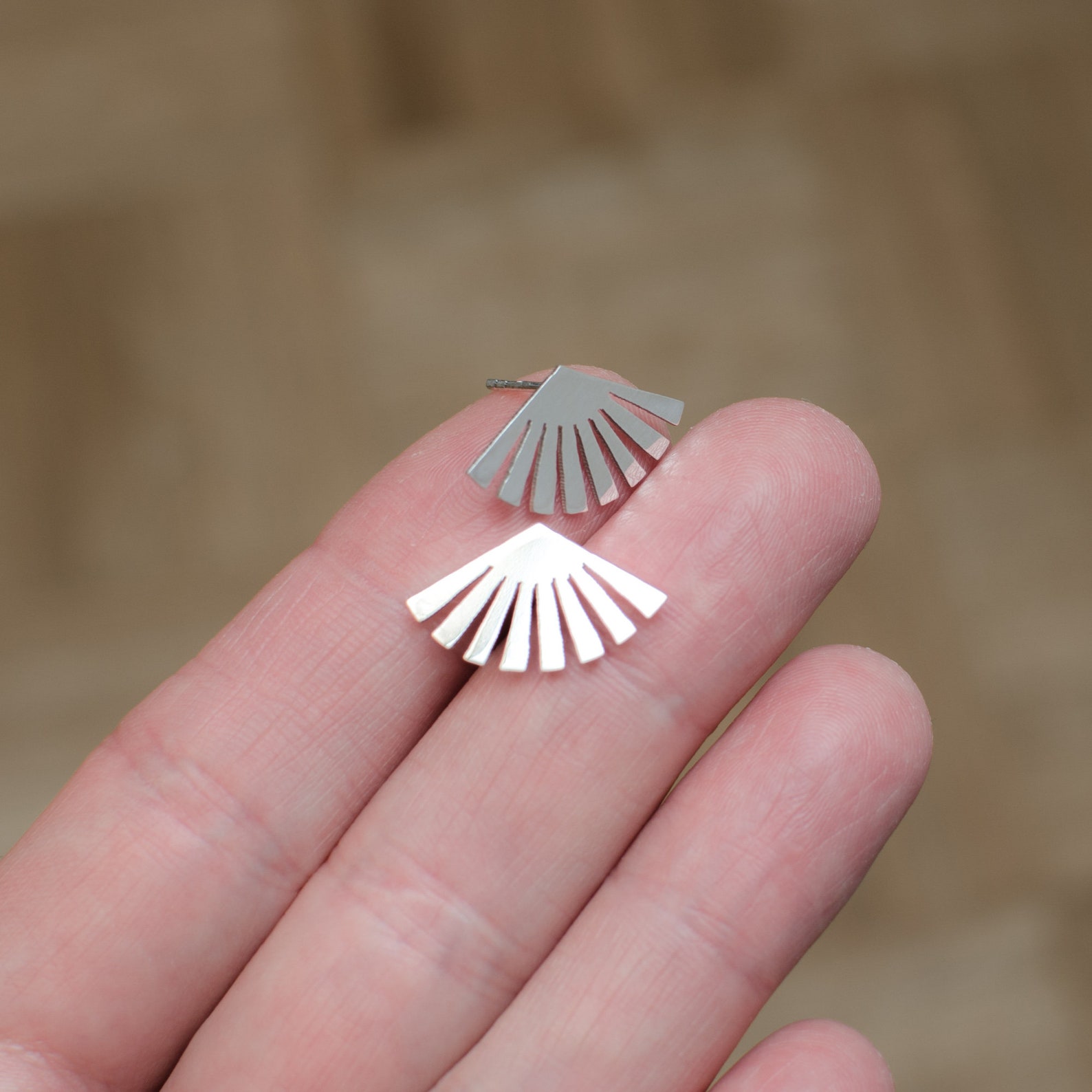 Geometrical sterling silver stud earrings. Geometric gift. | Etsy